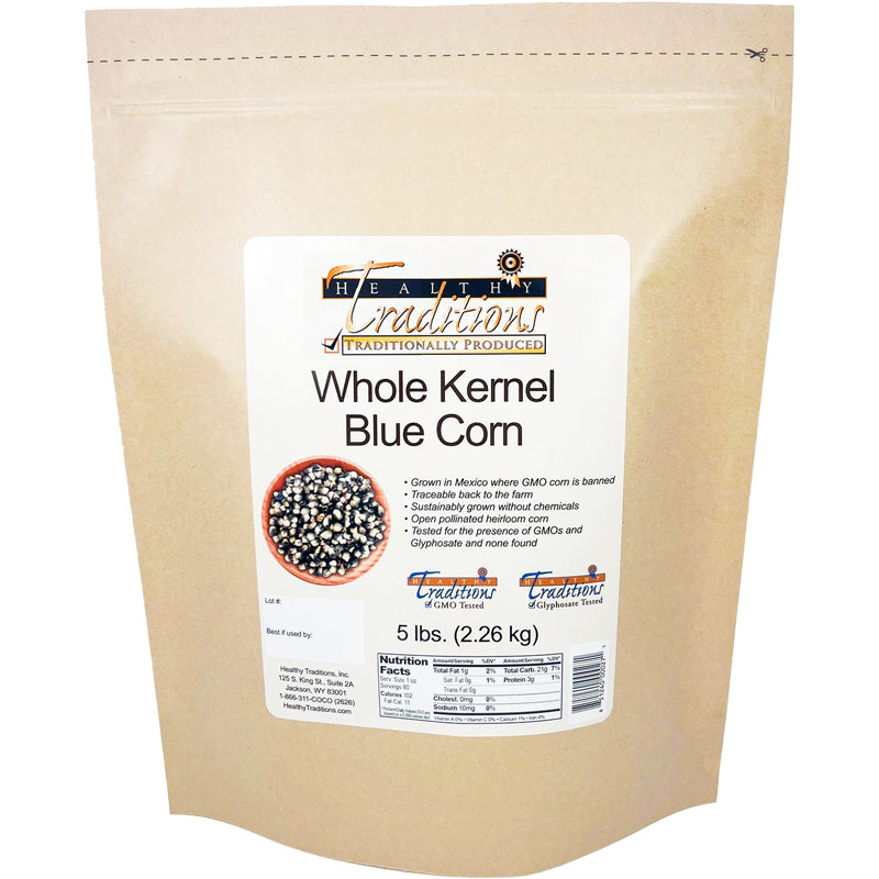 GMO-tested Whole Kernel Blue Corn – 5 lb. Bag – Healthy Traditions